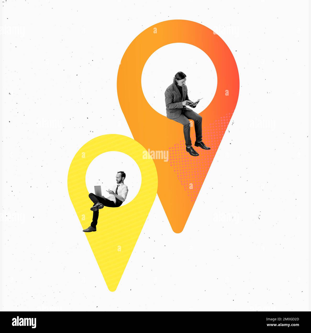 Creative design. Employees, office workers in motion, action ...