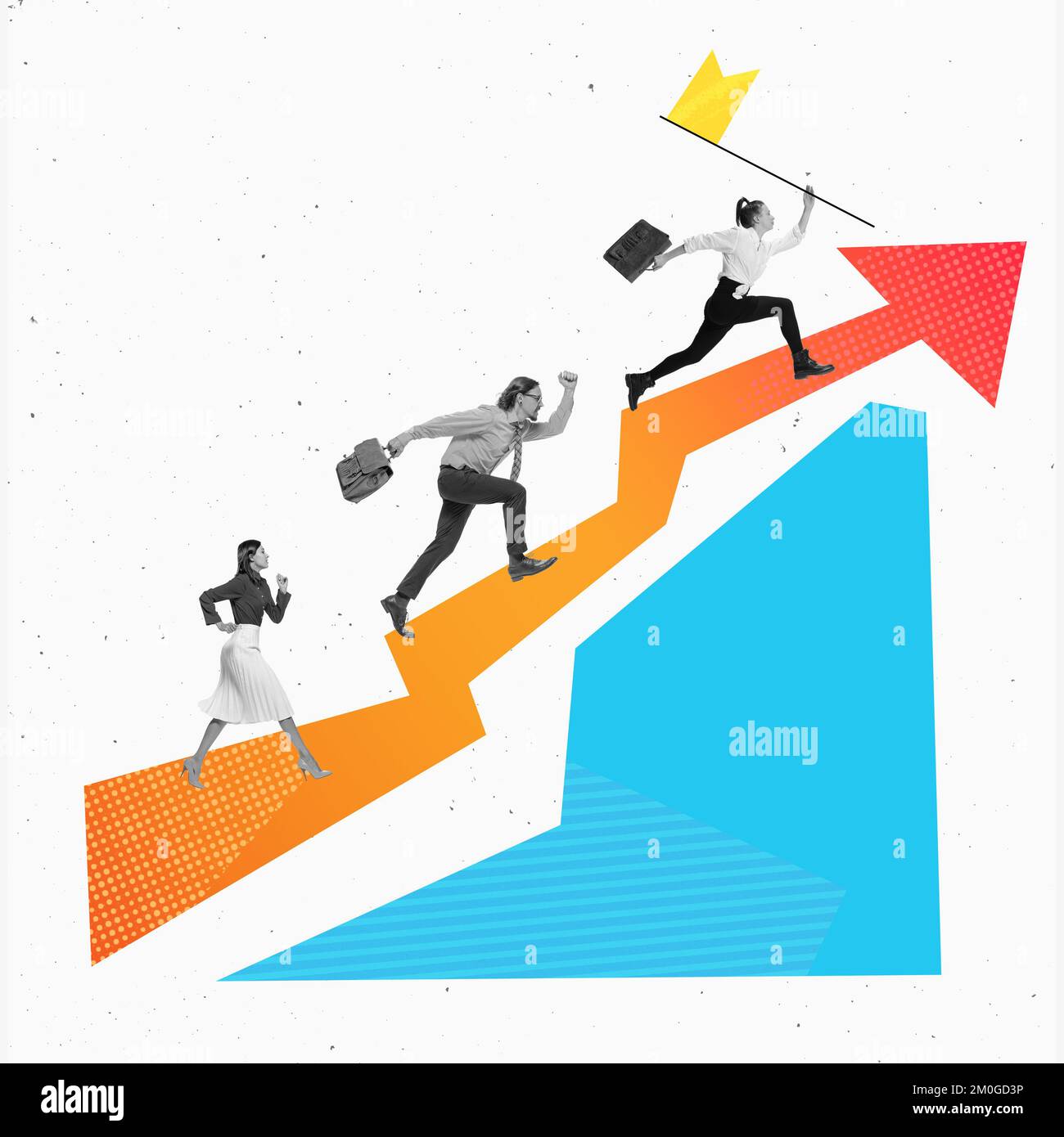 Creative design. Employees, office workers in motion, action ...