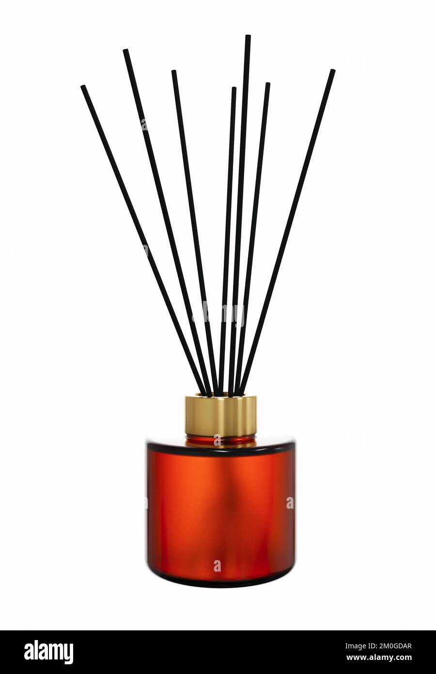Aroma diffuser brown glass bottle with gold cap and sticks 3D render ...