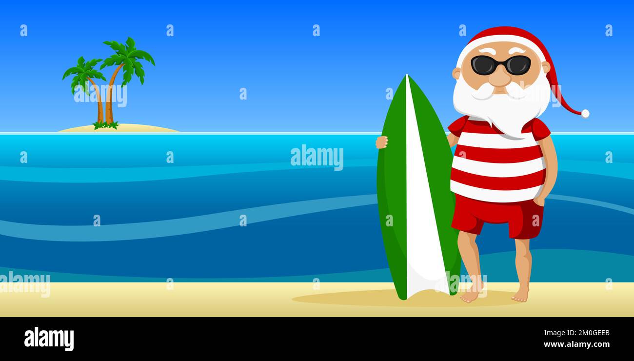 Santa Claus and surfboard. Cartoon style. Vector illustration Stock ...