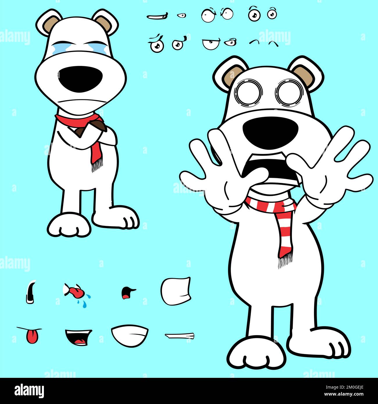 screaming standing polar bear character cartoon kawaii expressions set ...