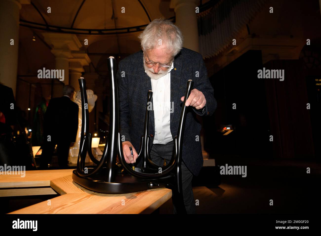 Nobel laureate in Physics 2022 Anton Zeilinger of Austria signs a chair ...