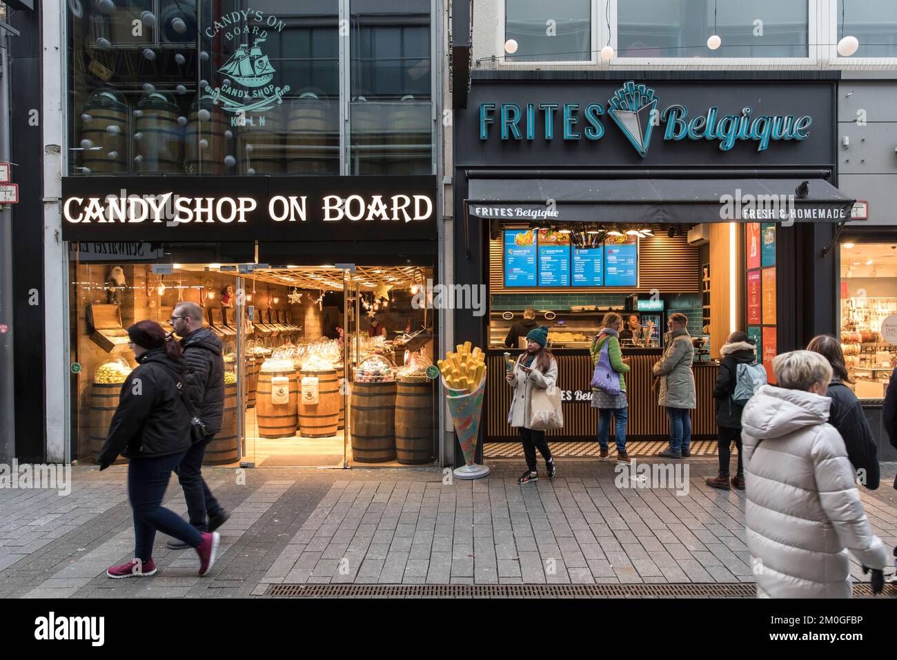 Candy Shop on Board and Frites Belgique on shopping street Hohe Strasse ...