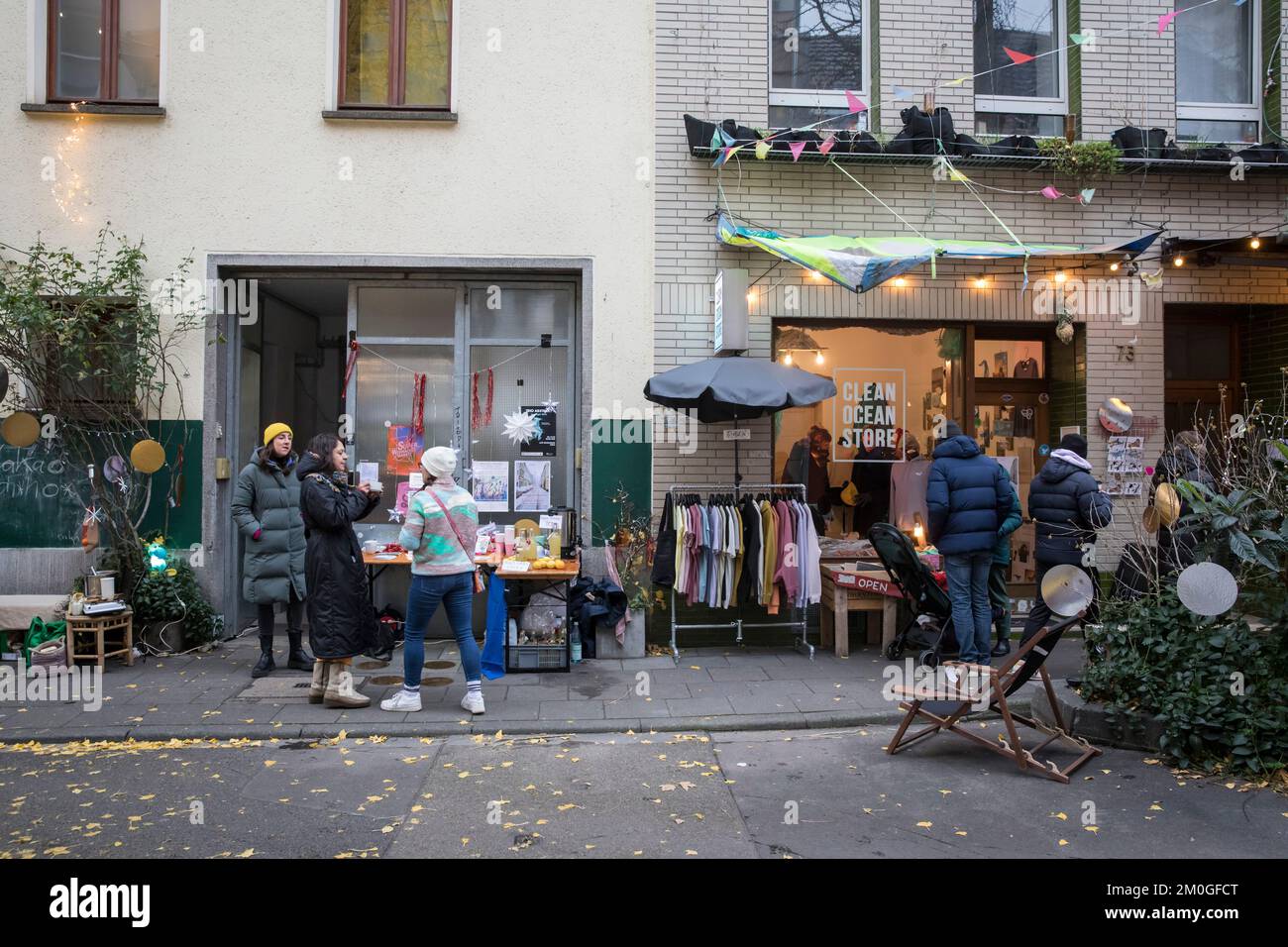 yard christmas market on Koerner street in Ehrenfeld district, Cologne ...