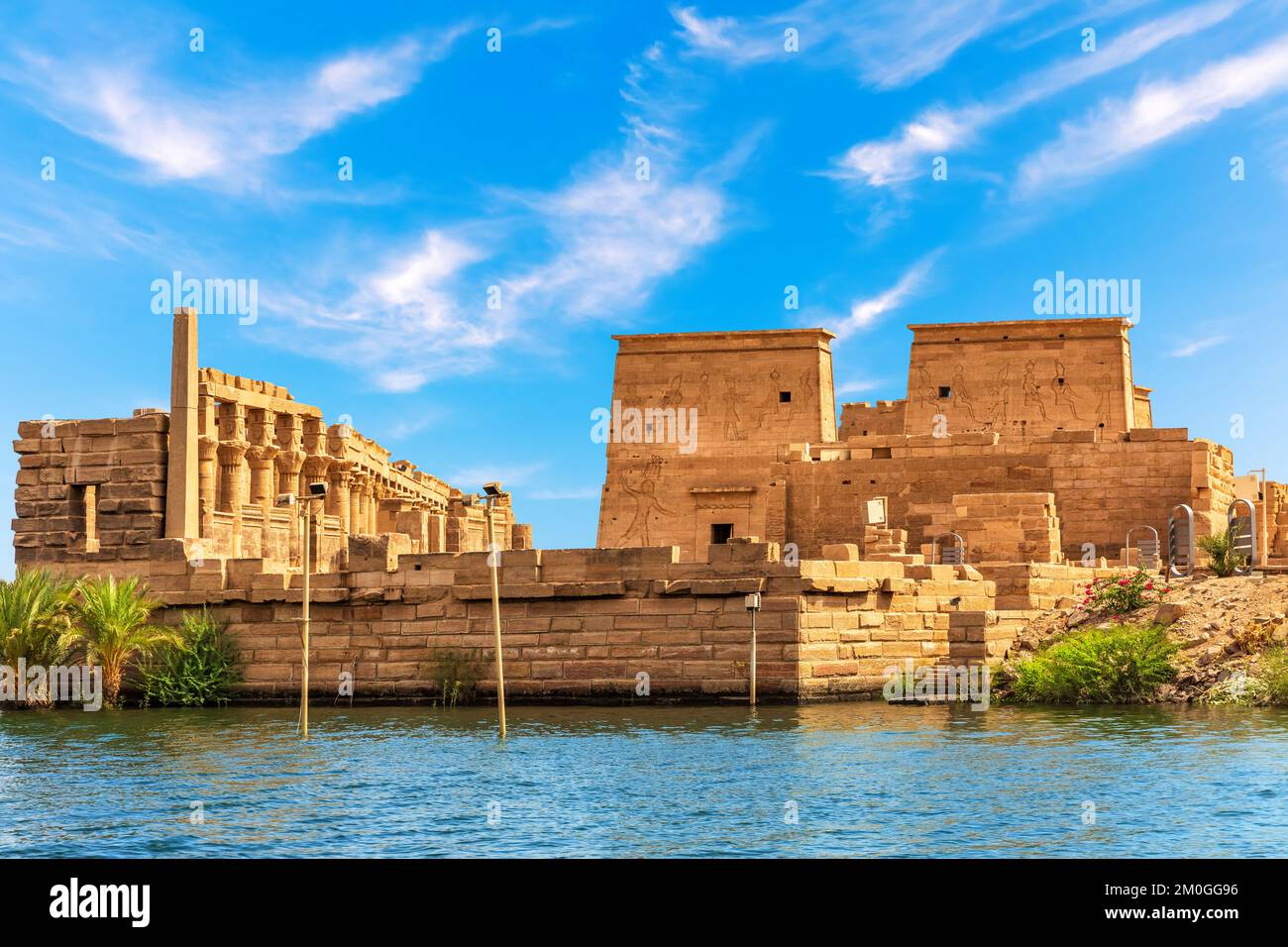 Philae temple on Agilkia Island, Nile view, Aswan, Egypt Stock Photo ...