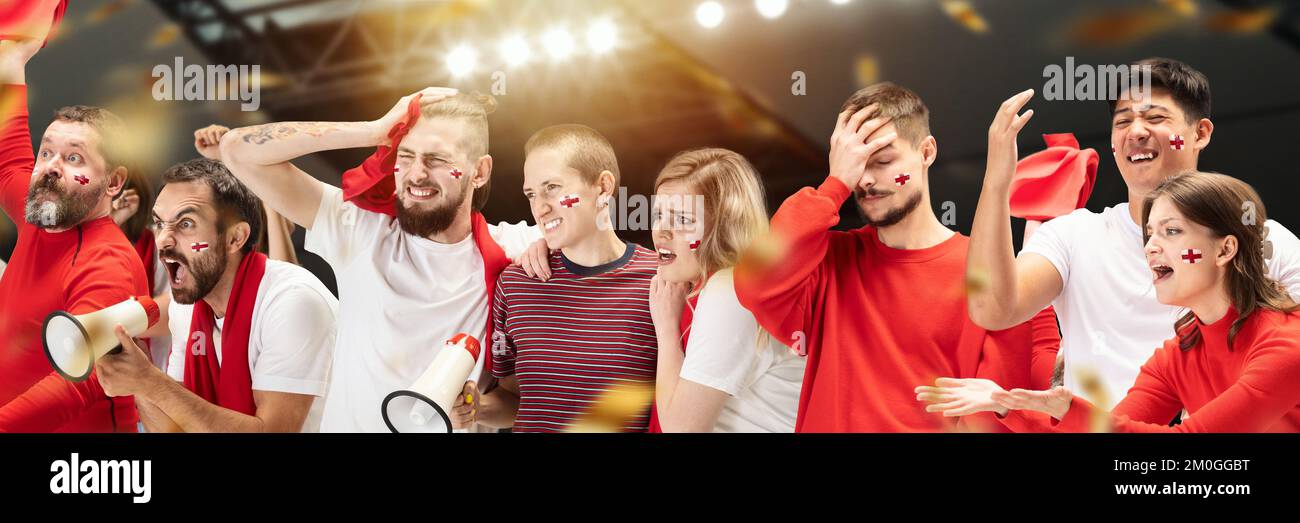 Group of emotive young people, football, soccer fans attending ...