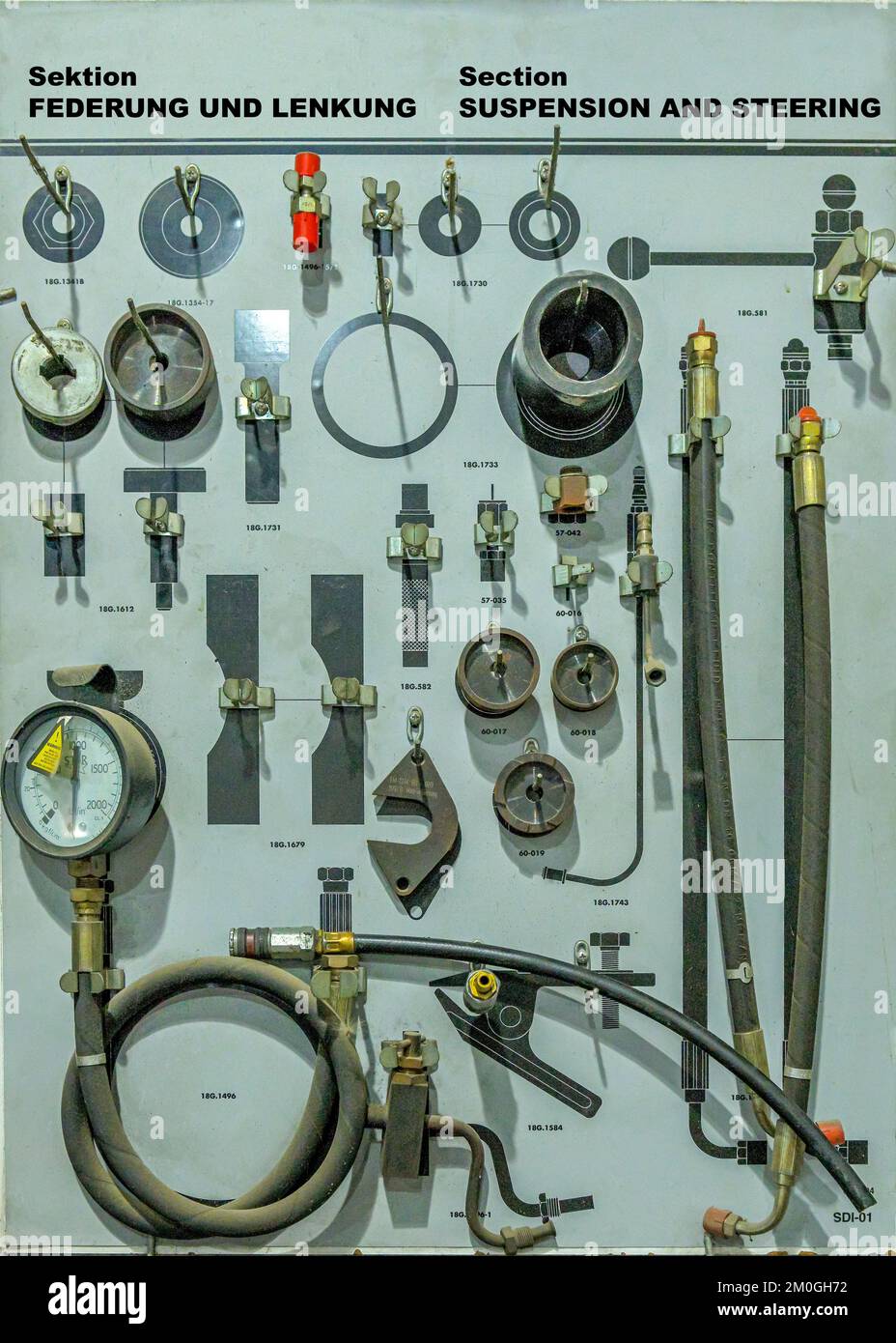 Workbench of a mechanical workshop of the automobile suspension system ...