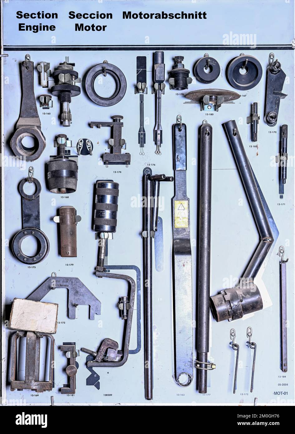 Workbench of a mechanical workshop for automobile engines Stock Photo ...