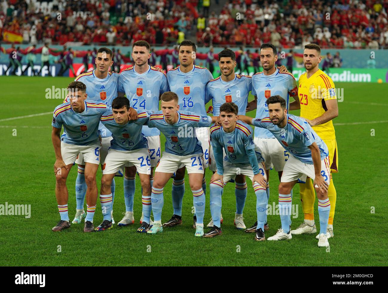 Al Rayyan, Qatar. 6th Dec, 2022. Starting players of Spain line up ...