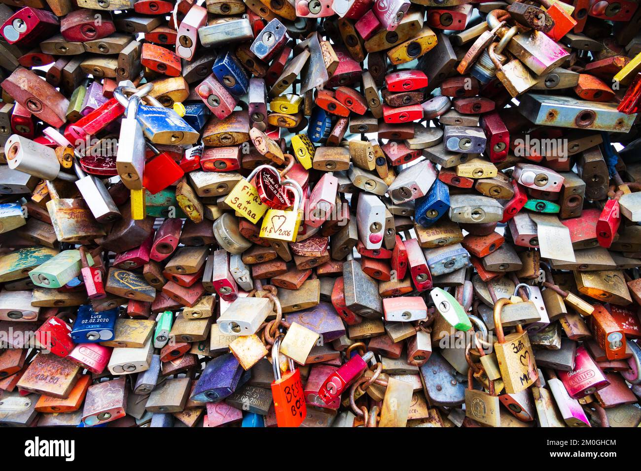 Some of the thousands of personalised padlocks on the Hohenzollern ...