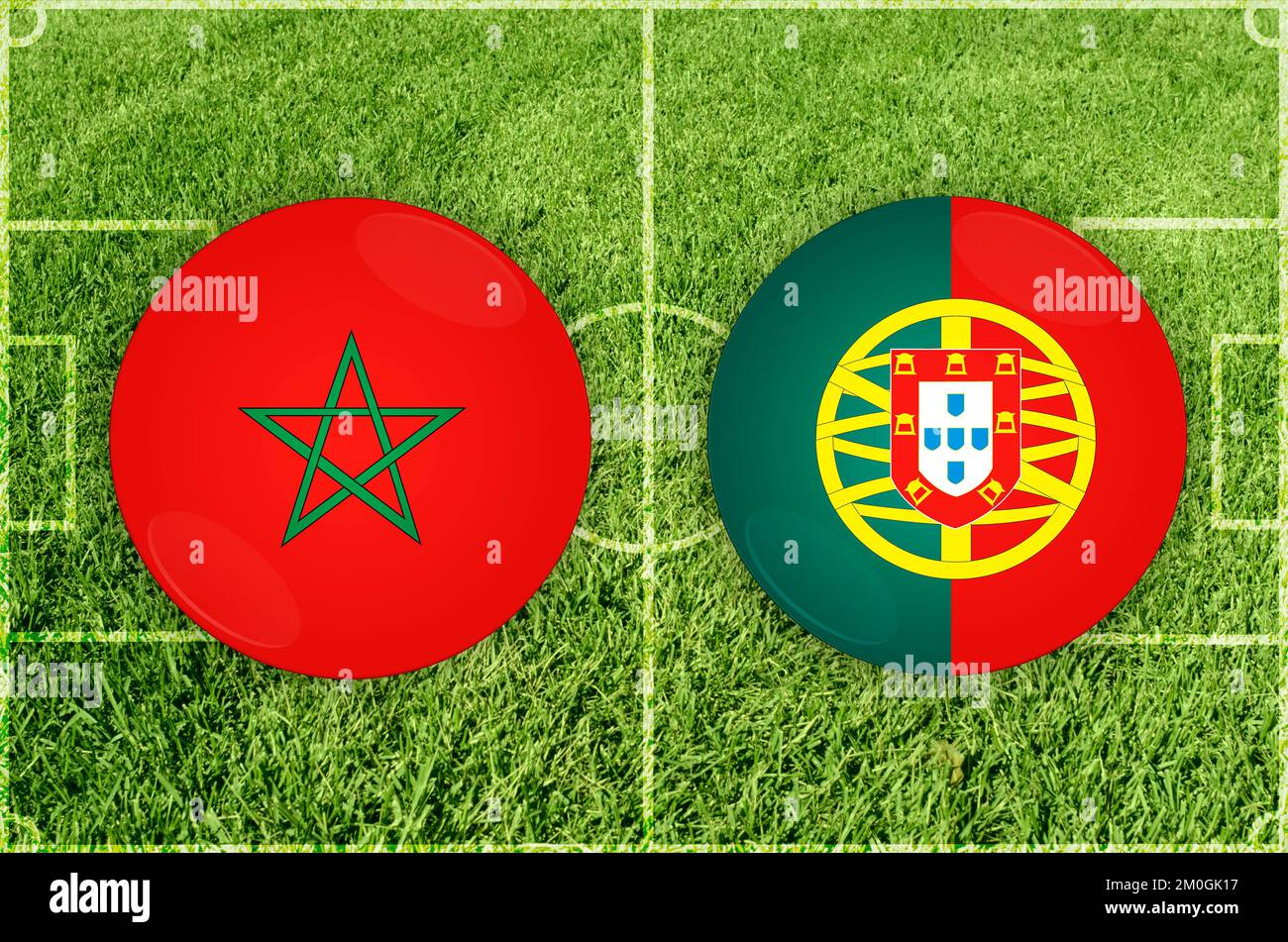 Illustration for Football match Morocco vs Portugal Stock Photo - Alamy