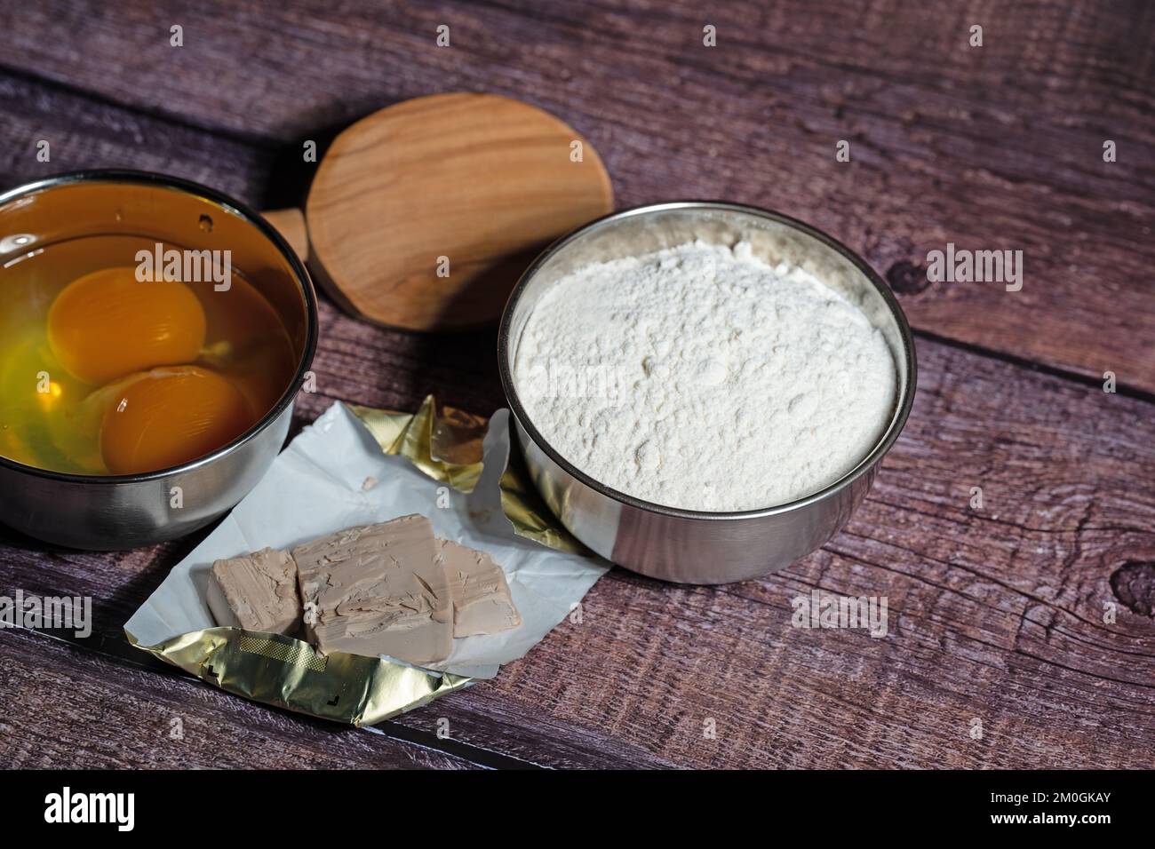 Baking yeast with eggs and flour Stock Photo - Alamy