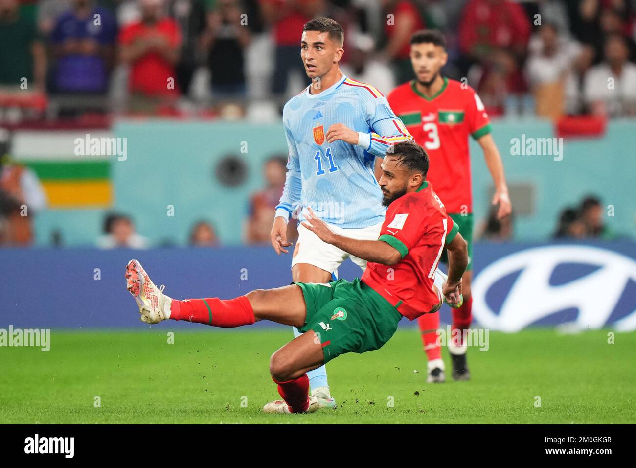 Ferran Torres of Spain and Sofiane Boufal of Morocco during the FIFA ...