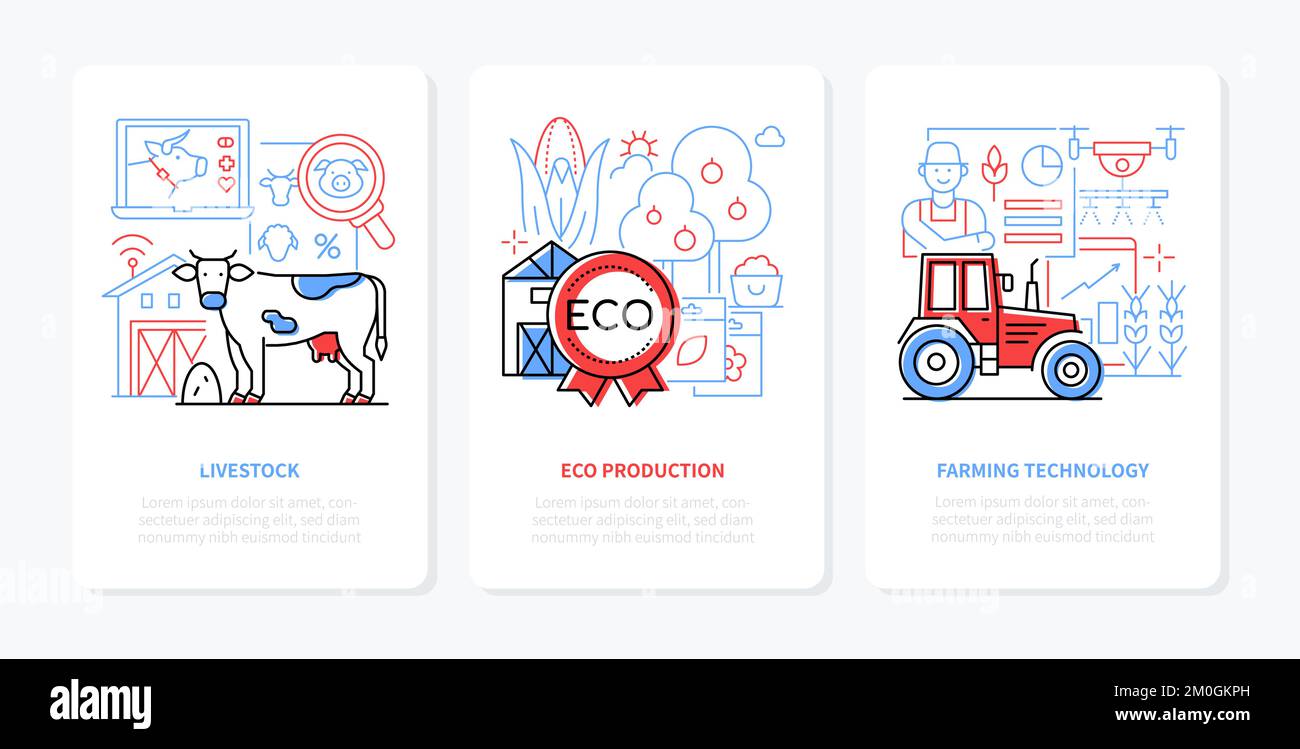 Farm and livestock - line design style banners set Stock Vector Image ...