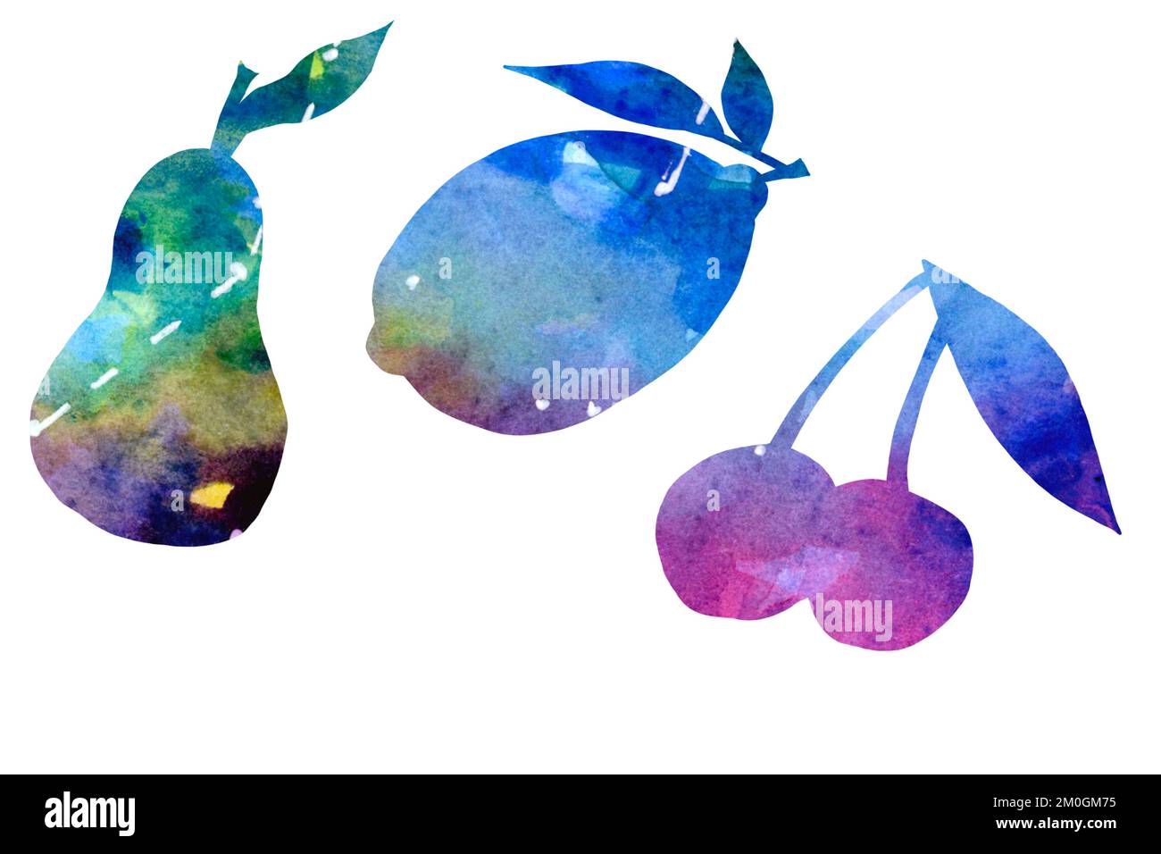 Set watercolor silhouettes fruit and berries on a white background ...