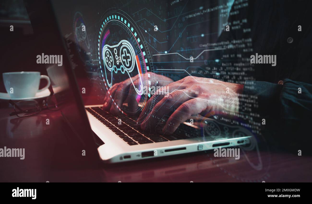 Esport retro video game pad and digital sport gaming symbol and man ...