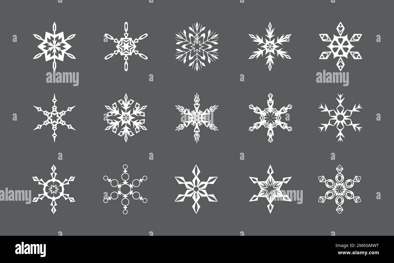 Hand drawn snowflakes set. White shapes on gray background. Winter ...