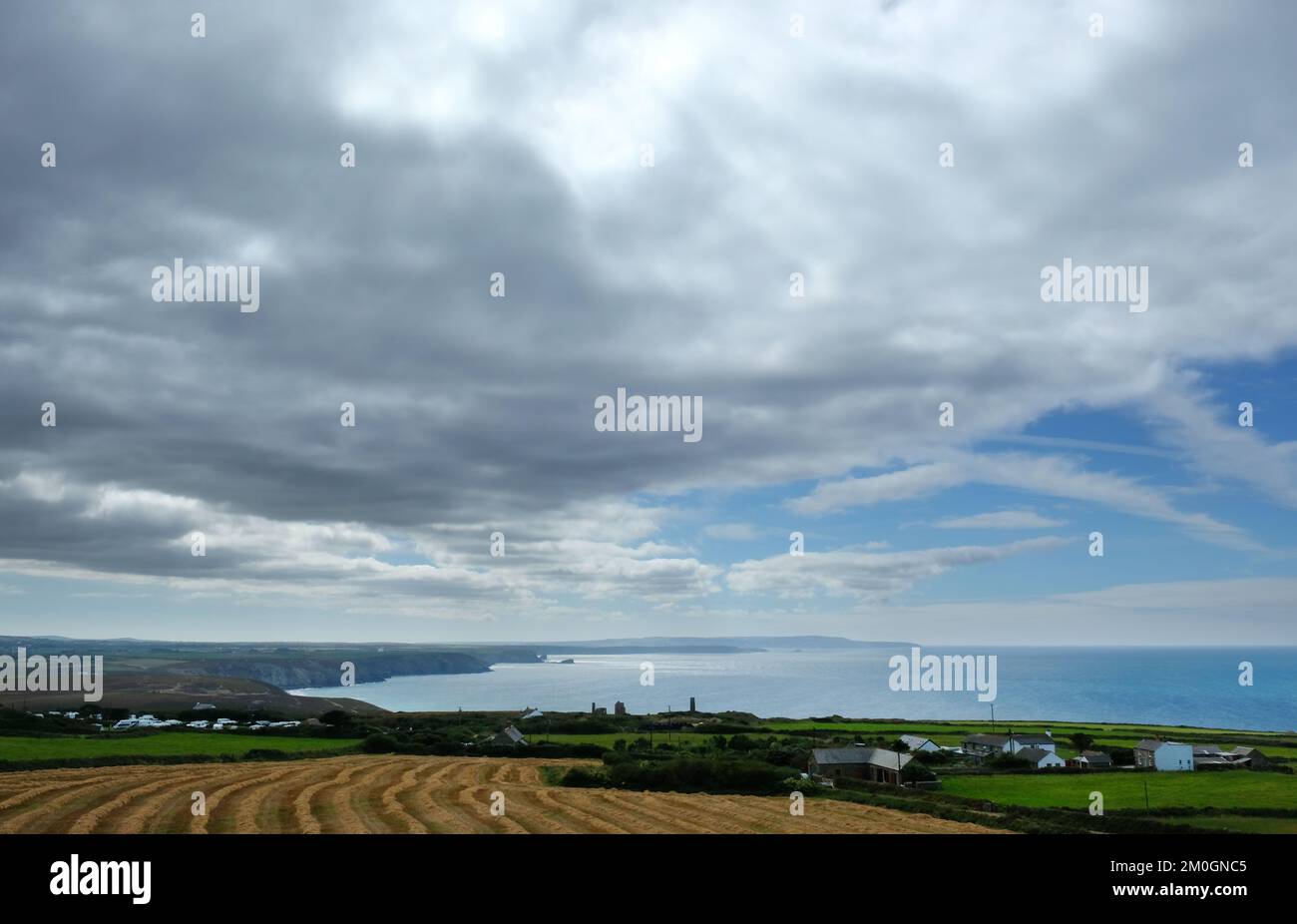 The sky and coast looking west from St. Agnes Beacon, Cornwall, UK ...
