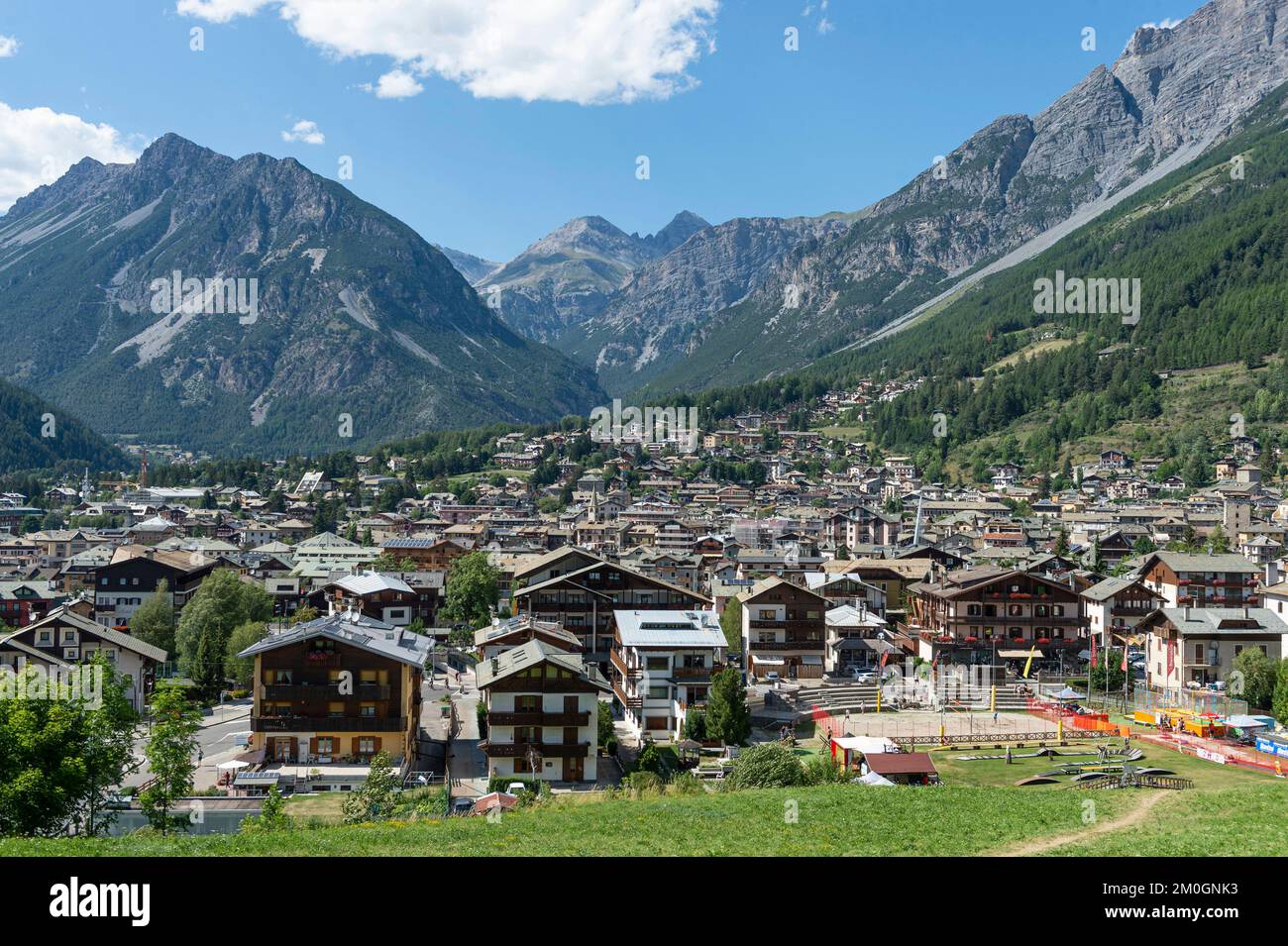 little town and ski slope, bormio, italy Stock Photo - Alamy