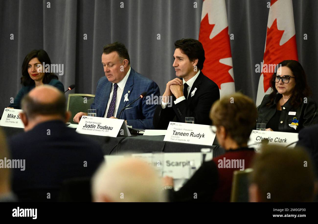 Prime Minister Justin Trudeau listens to opening remarks from Halifax ...