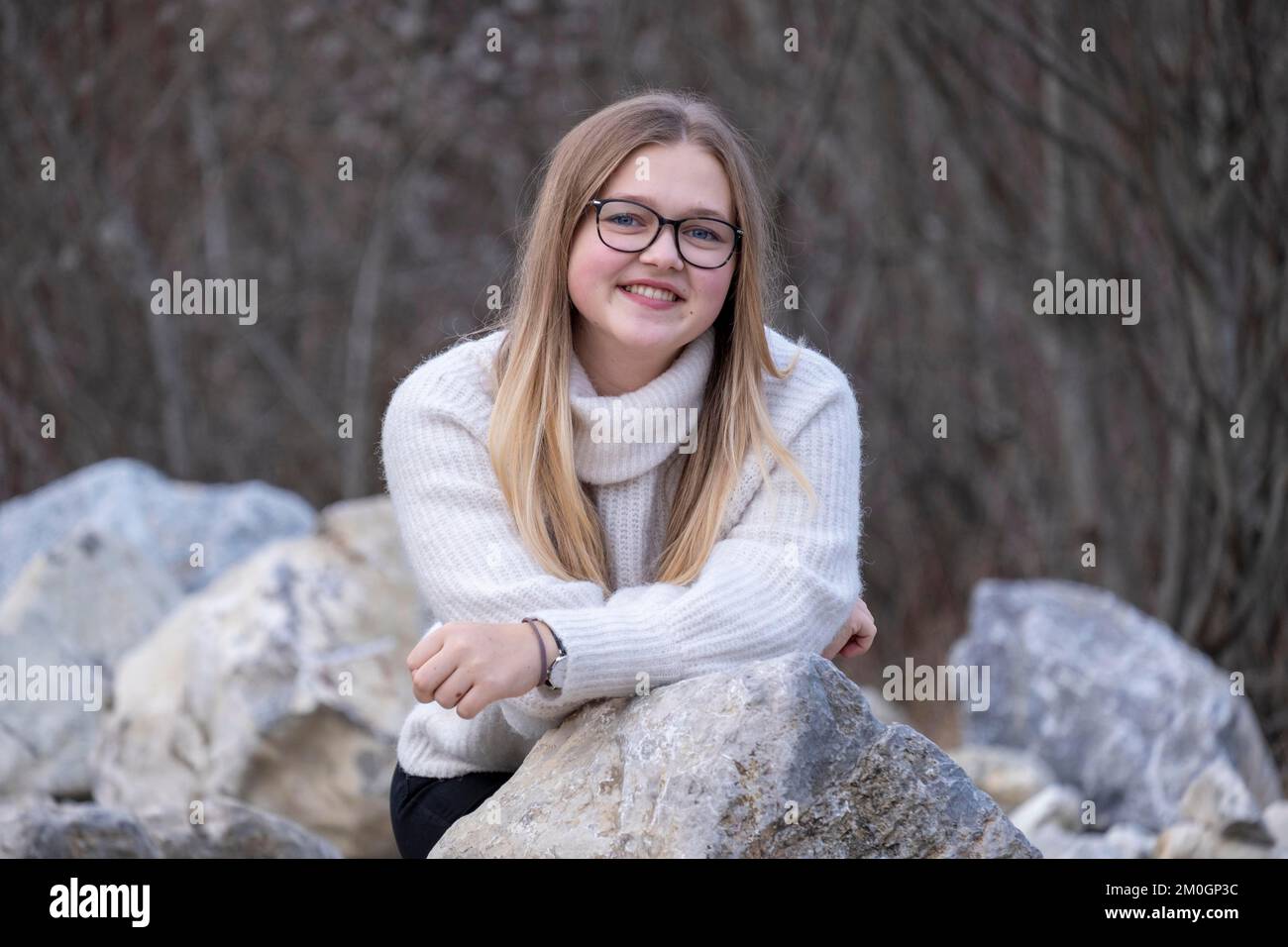 Young woman, blonde, laughing, Upper Bavaria, Bavaria, Germany, Europe ...