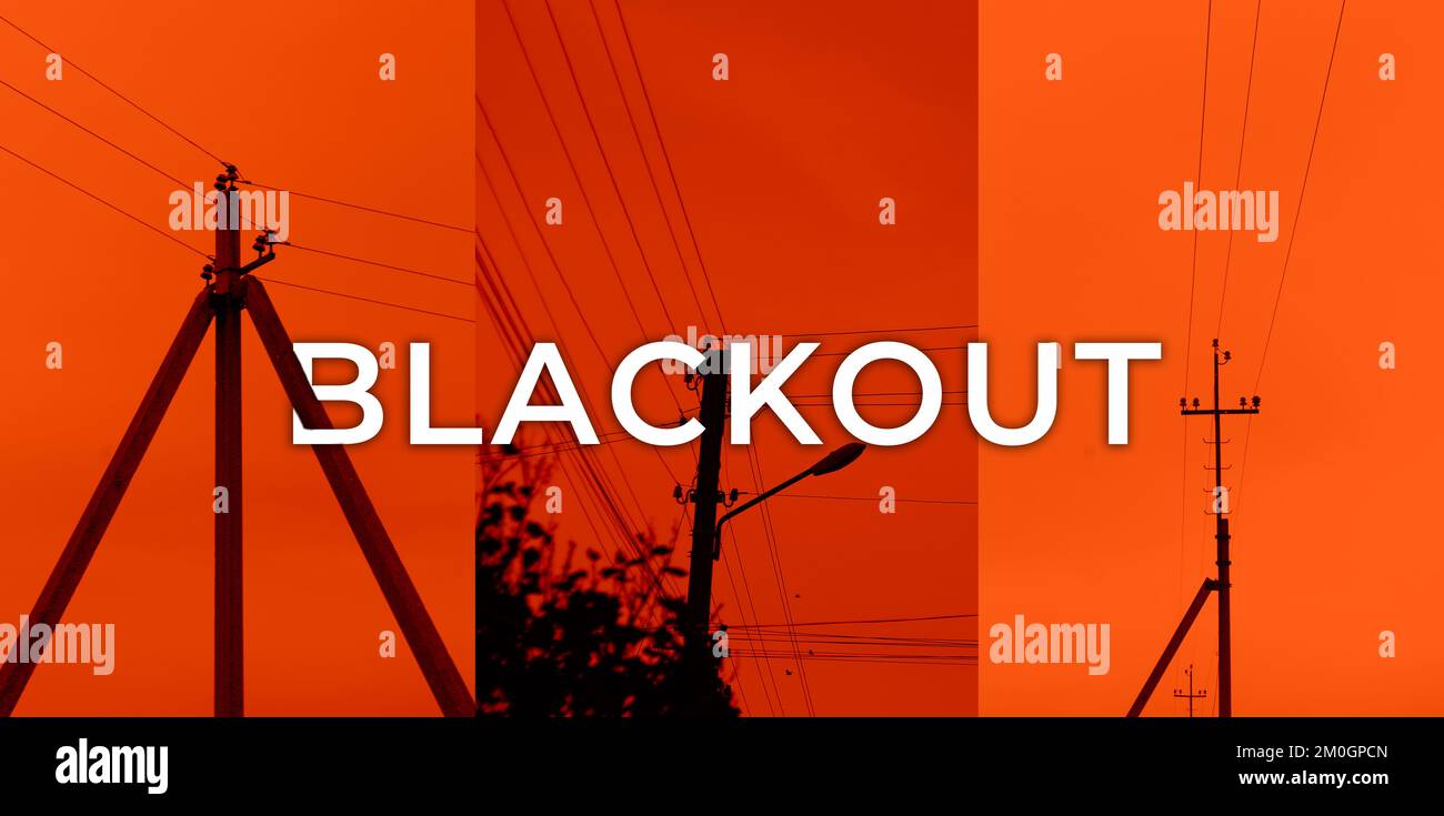 Blackout, power grid overloaded. Blackout concept. Earth hour. Burning ...