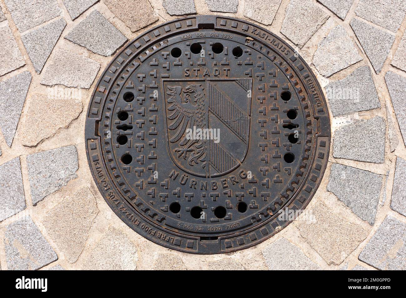 Manhole cover with the Nuremberg city coat of arms, Nuremberg, Middle ...