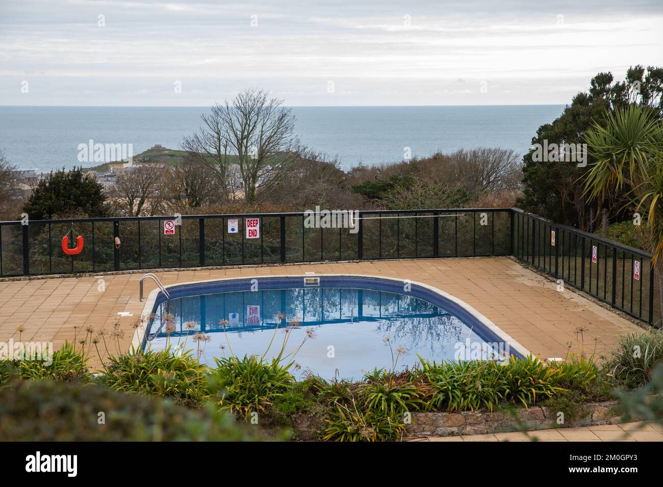 A view of the swimming pool in Tregenna Castle in St Ives, Cornwall ...