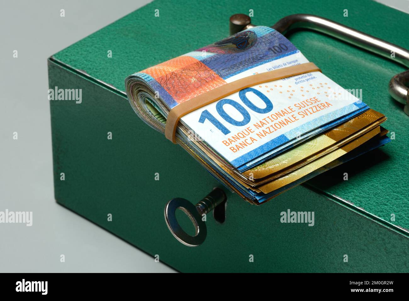 Cash box and Swiss banknotes, money, banknotes Stock Photo - Alamy