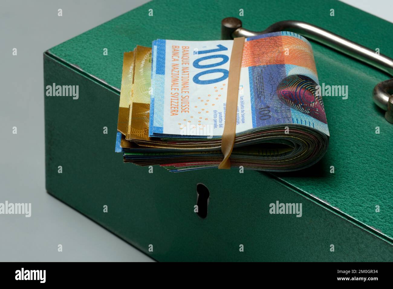 Cash box and Swiss banknotes, money, banknotes Stock Photo - Alamy