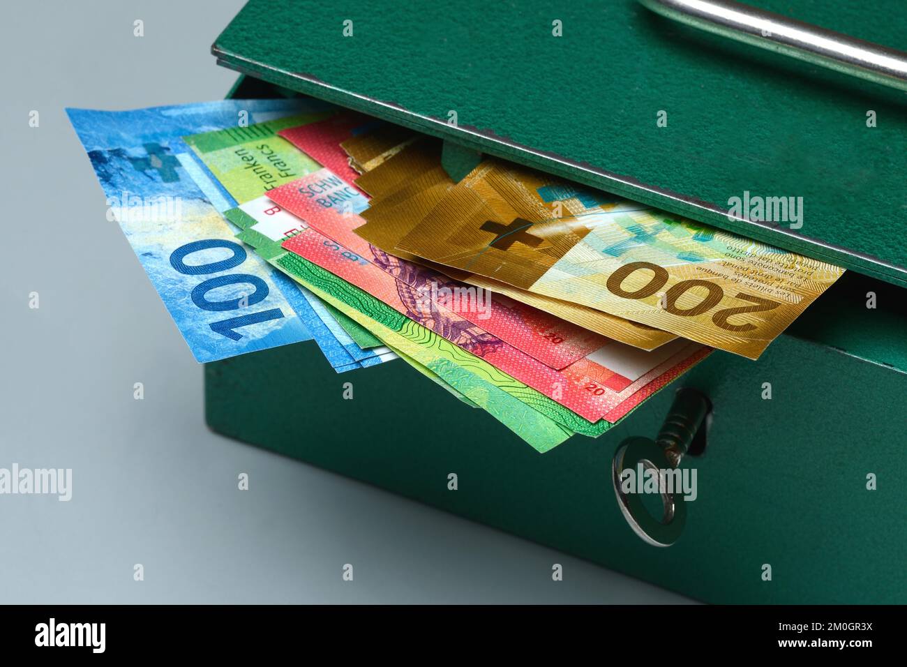 Cash box and Swiss banknotes, money, banknotes Stock Photo - Alamy