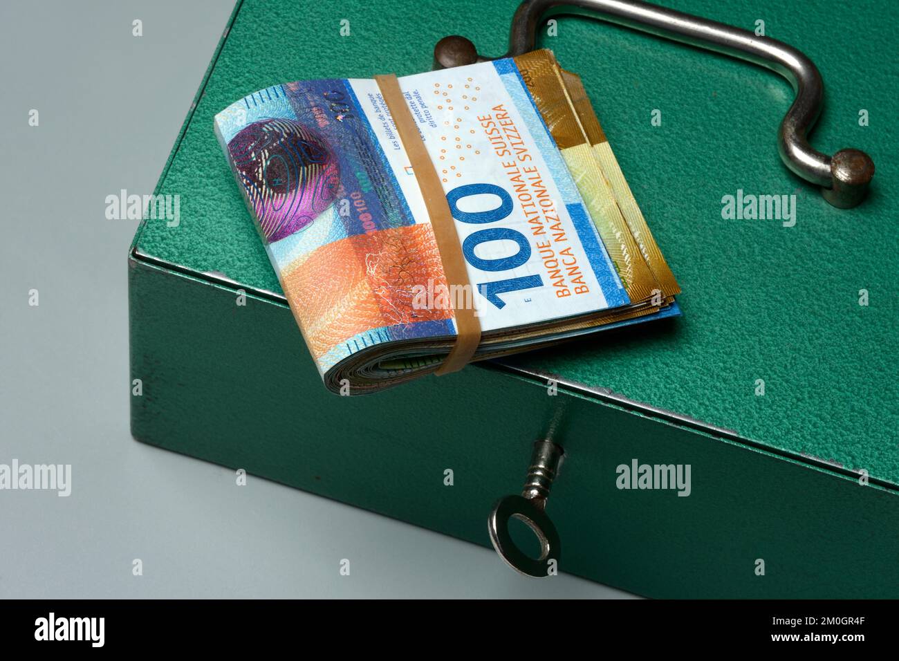 Cash box and Swiss banknotes, money, banknotes Stock Photo - Alamy