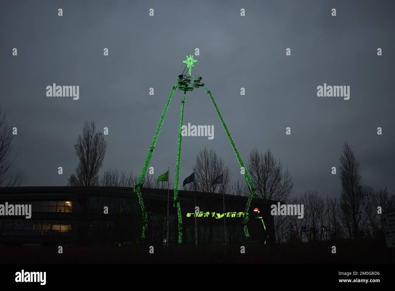 The Niftylift Christmas tree, which is engineered from cherry pickers ...