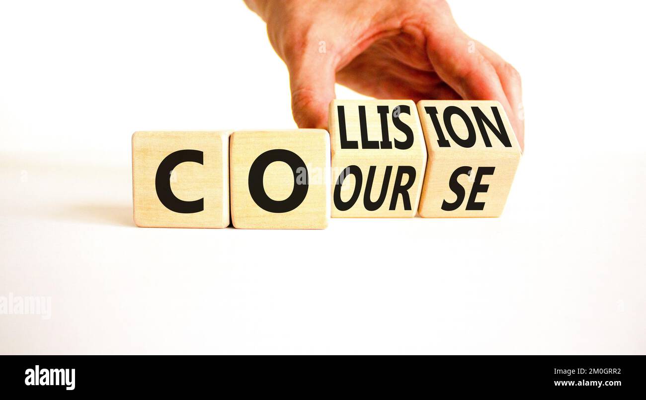 Collision course symbol. Concept word Collision course on wooden cubes ...