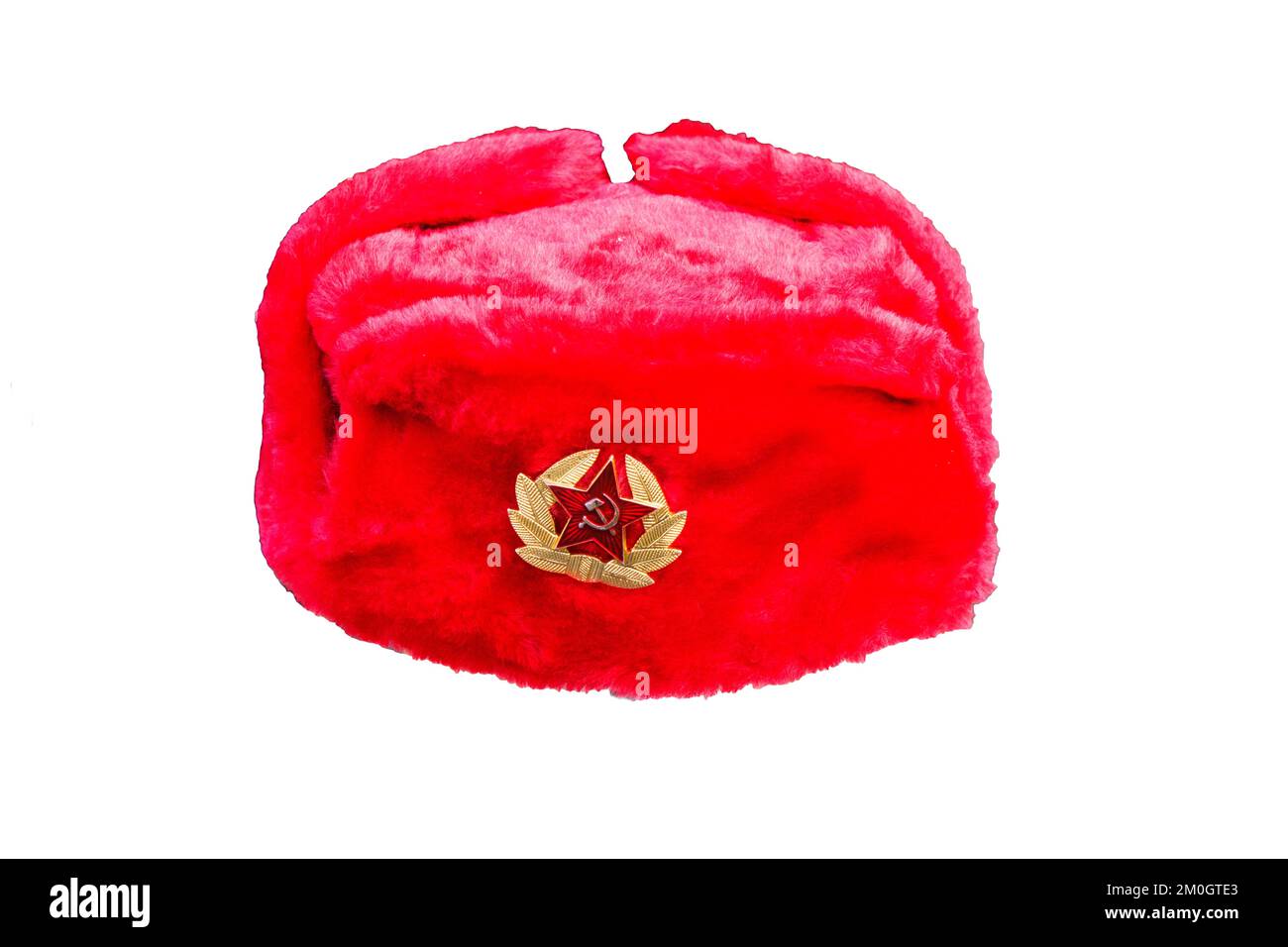 Soviet , Russian officer'swinter red fur hat with Golden cockade on ...