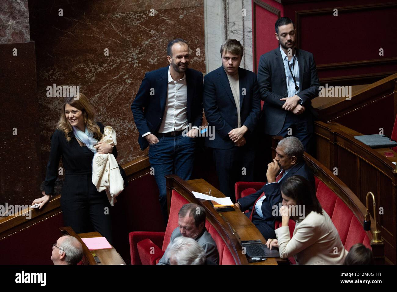 LFI deputies Louis Boyard and Manuel Bompard during a session of ...