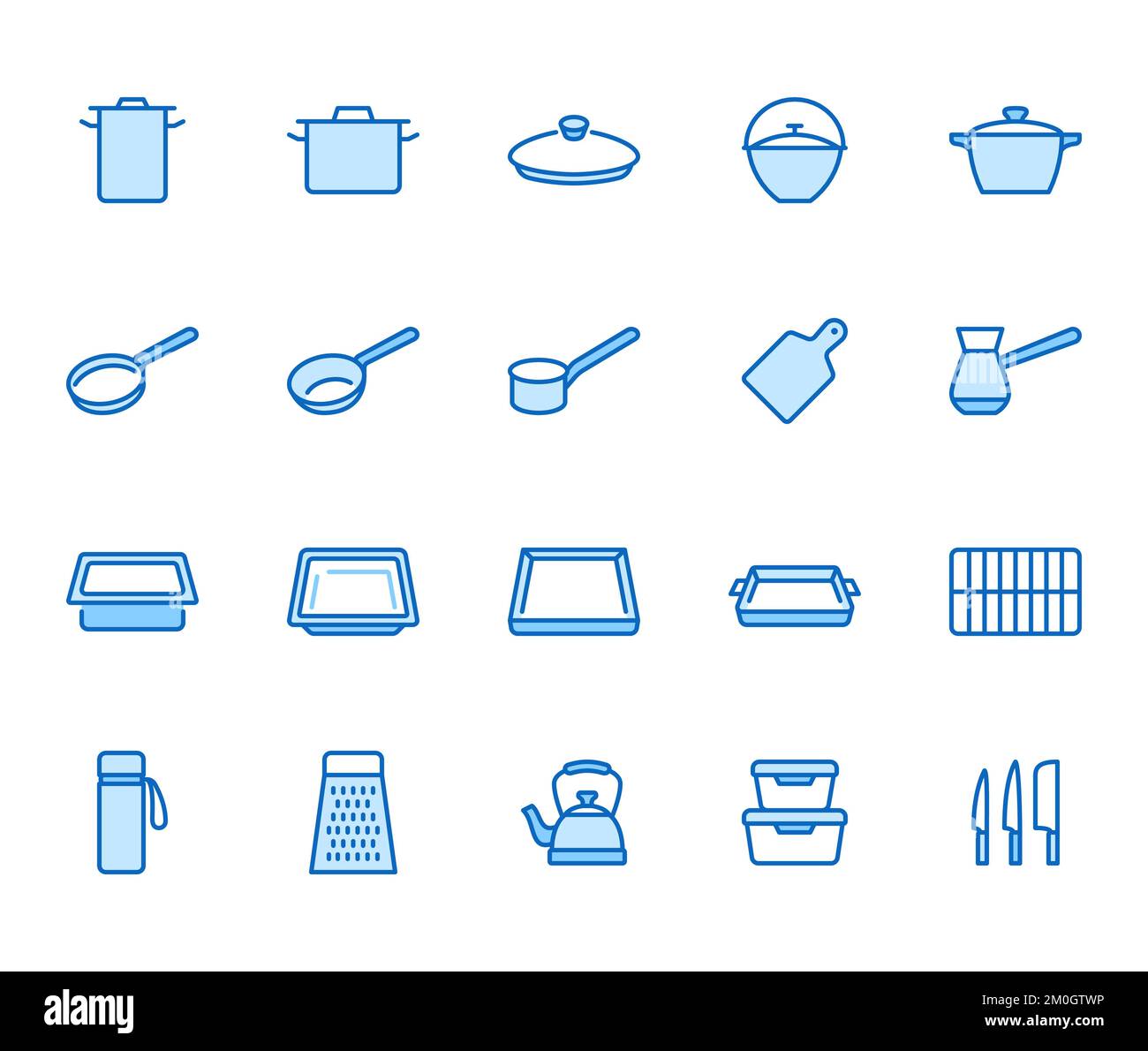 Cookware line icon set. Kitchen equipment - cooker pan pot, frying ...