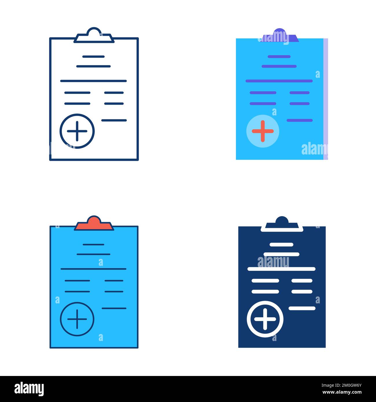Medical report icon set in flat and line style. Health check up ...
