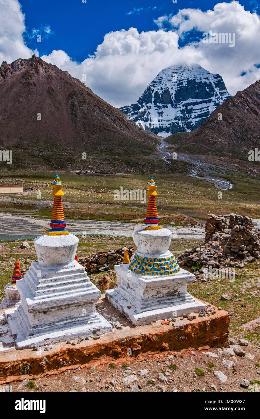 Stupas on the Kailash Kora before Mount Kailash, Western Tibet, Asia ...