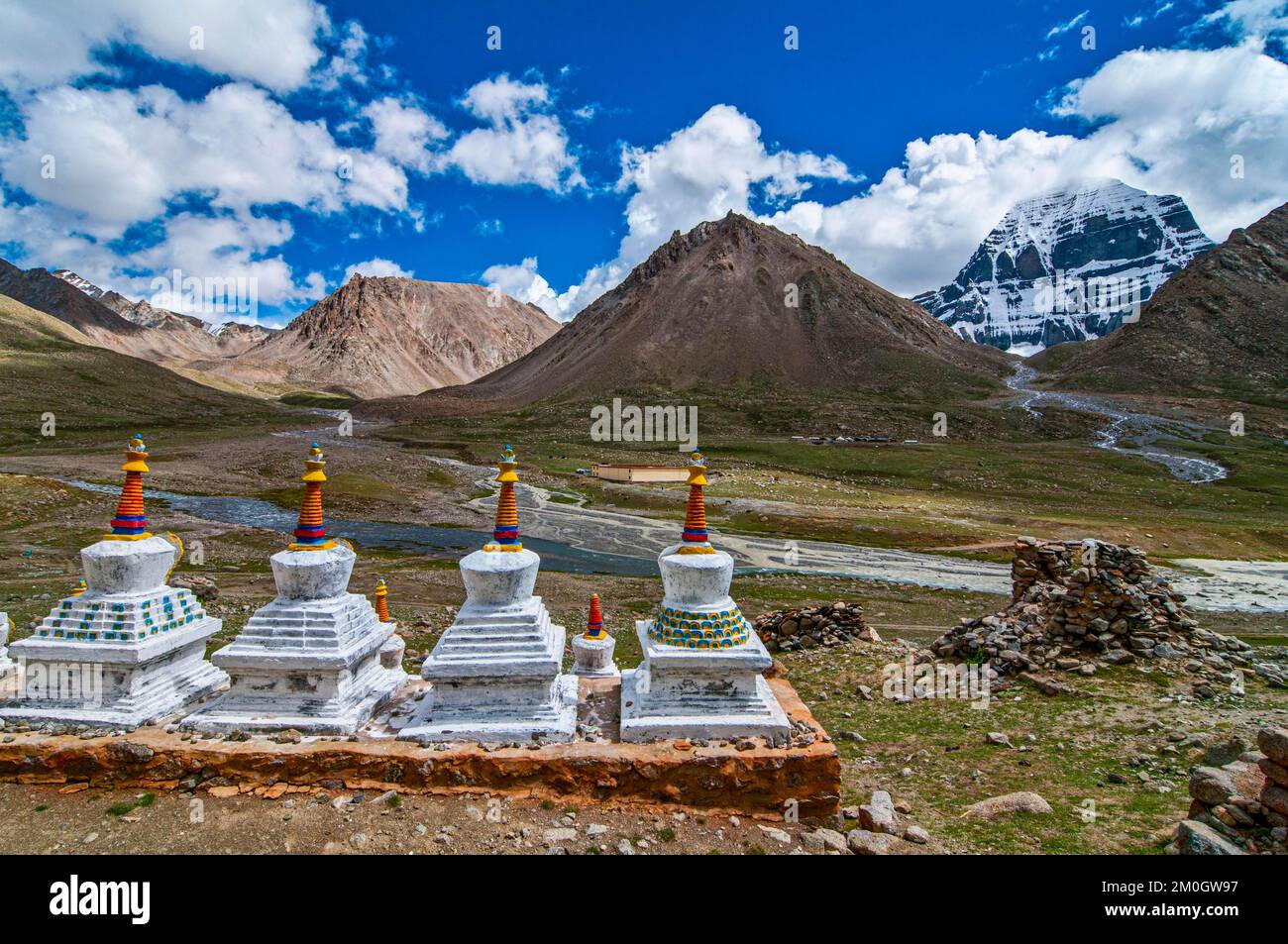 Stupas on the Kailash Kora before Mount Kailash, Western Tibet, Asia ...