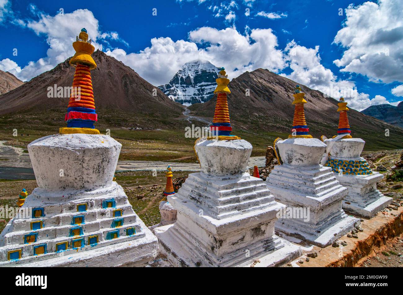 Stupas on the Kailash Kora before Mount Kailash, Western Tibet, Asia ...