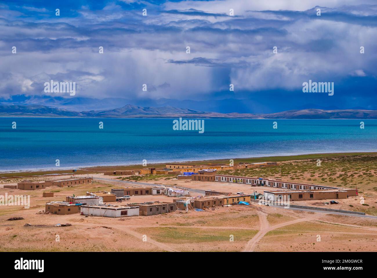 Village on Lake Manasarovar, Western Tibet, Asia Stock Photo - Alamy