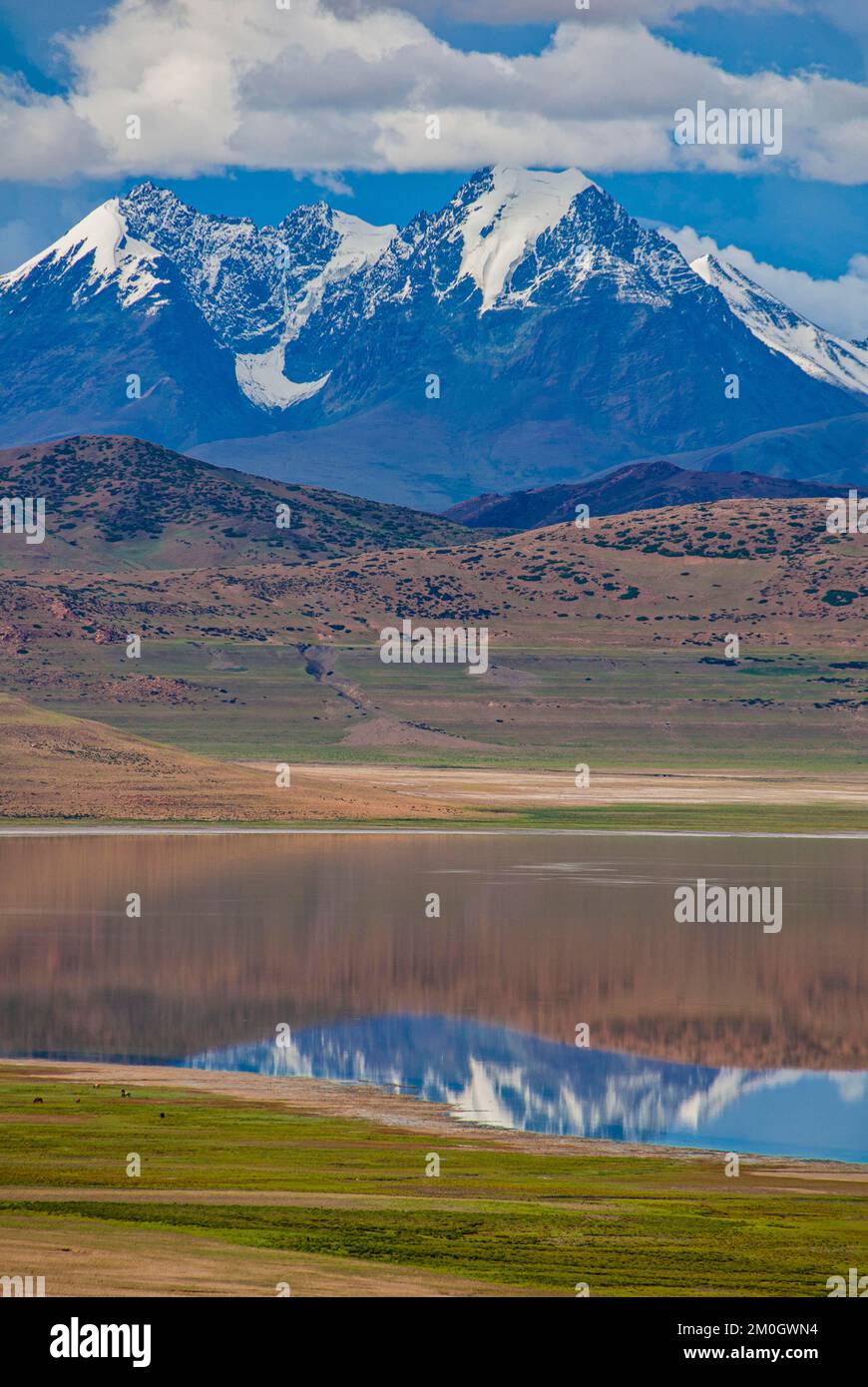 High alpine mountain lake before the Himalaya range along the southern ...
