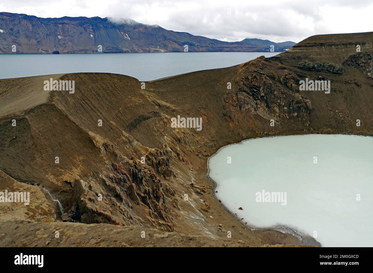 Crater lakes filled with water, barren landscape, volcanism, volcanoes ...