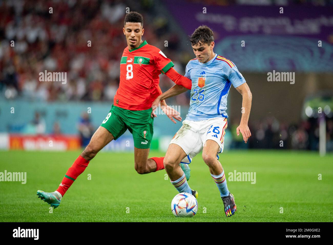 Doha, Catar. 06th Dec, 2022. Gavi of Spain and Azzedine Ounahi of ...
