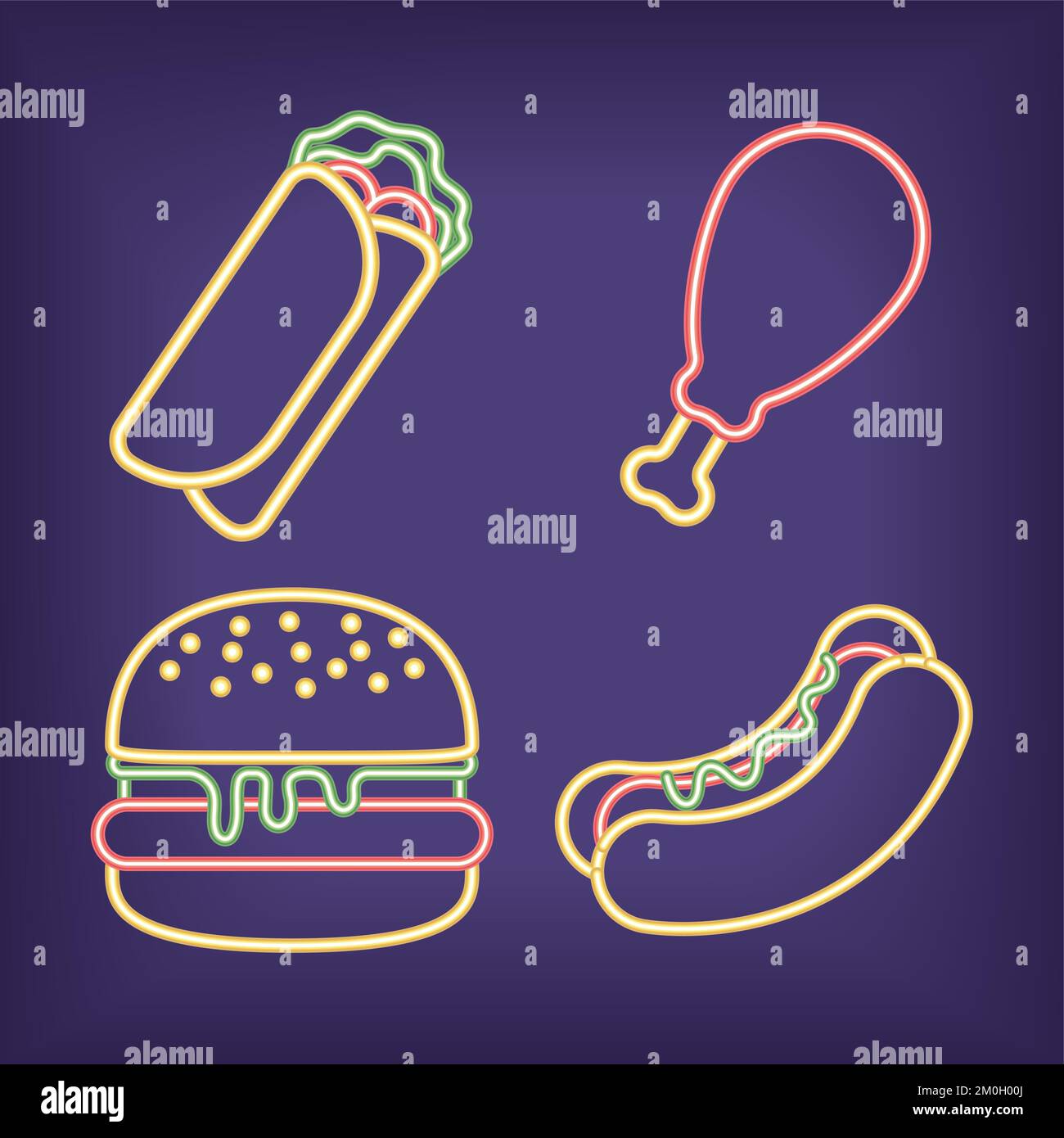 Fast food neon icons hi-res stock photography and images - Alamy