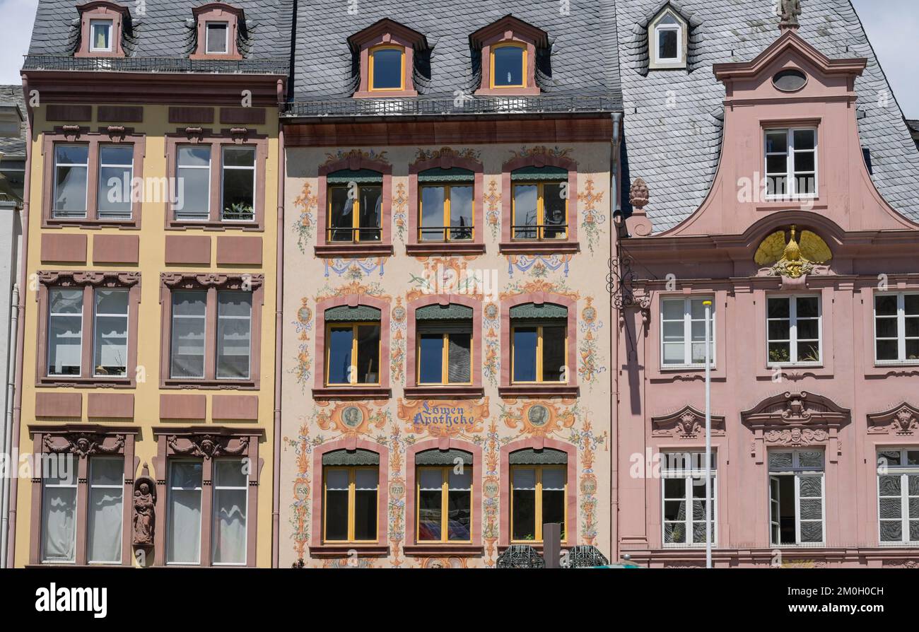 Old buildings, town houses, market, Mainz, Rhineland-Palatinate ...