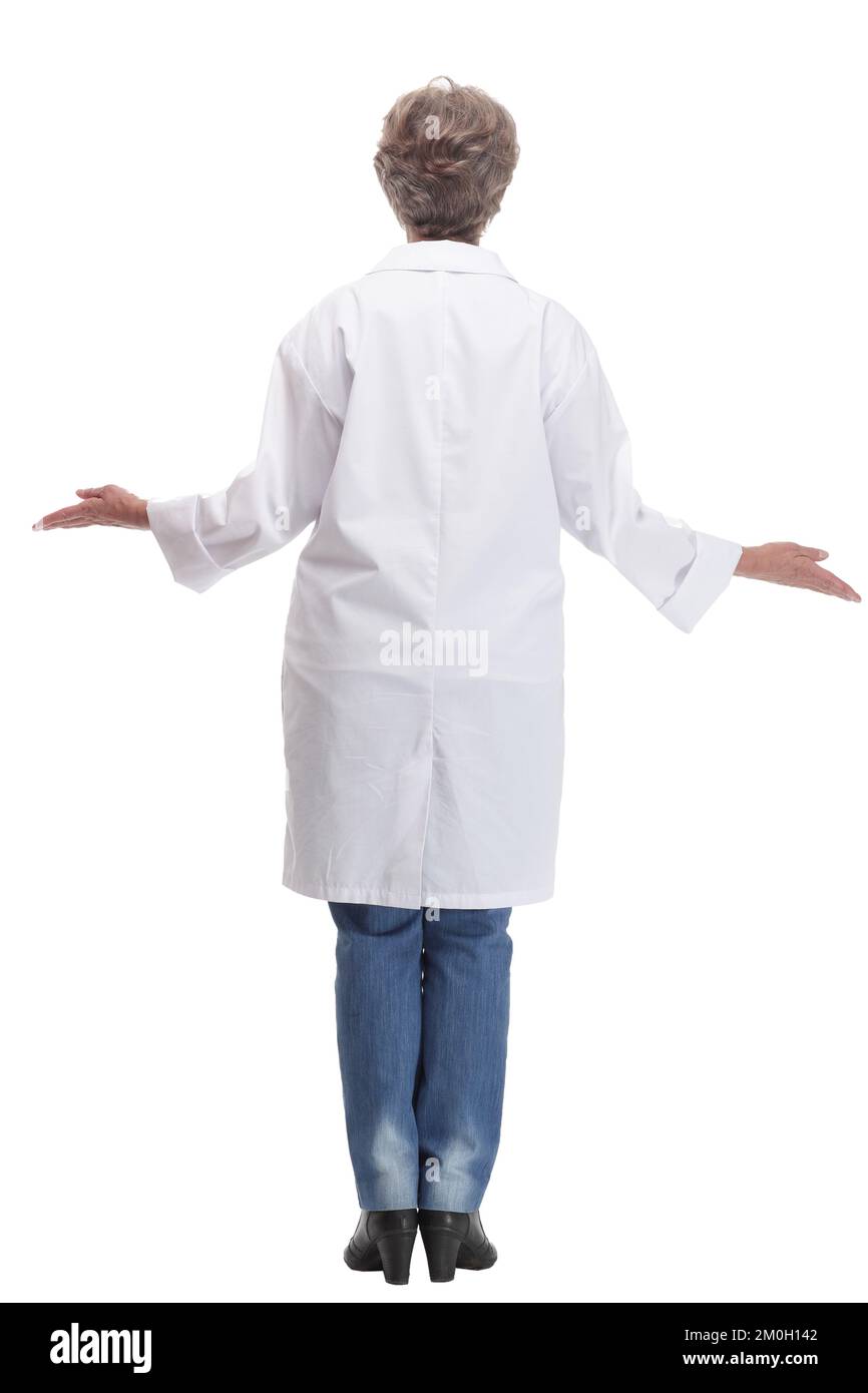 Back view of doctor in clean uniform walking on white background Stock ...