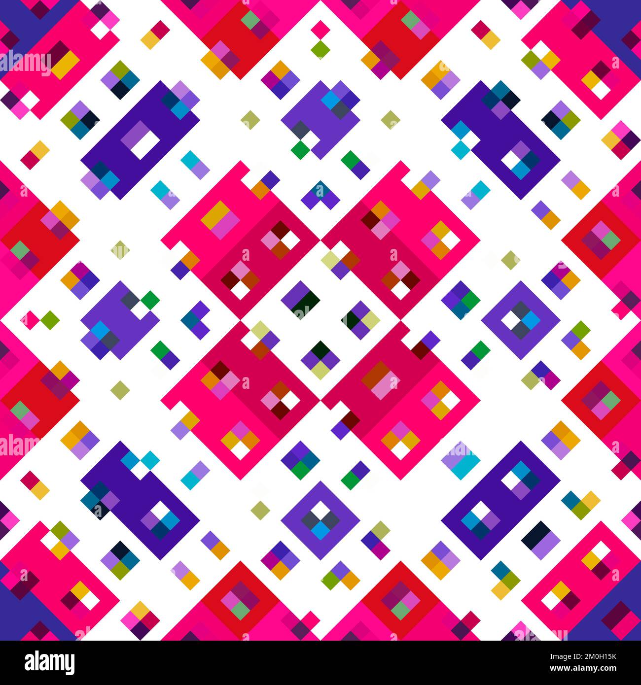 Kaleidoscopic geo pixel pattern. Playful fun pink wallpaper. Colorful ...