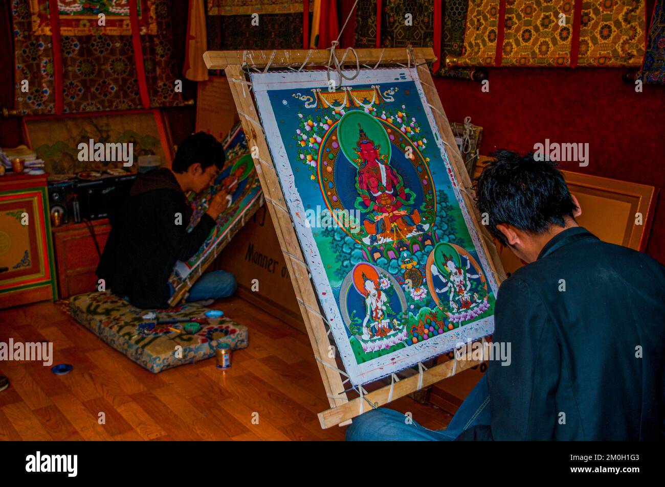 Painter drawing a Thanka, a religious painting, Lhasa, Tibet, Asia ...